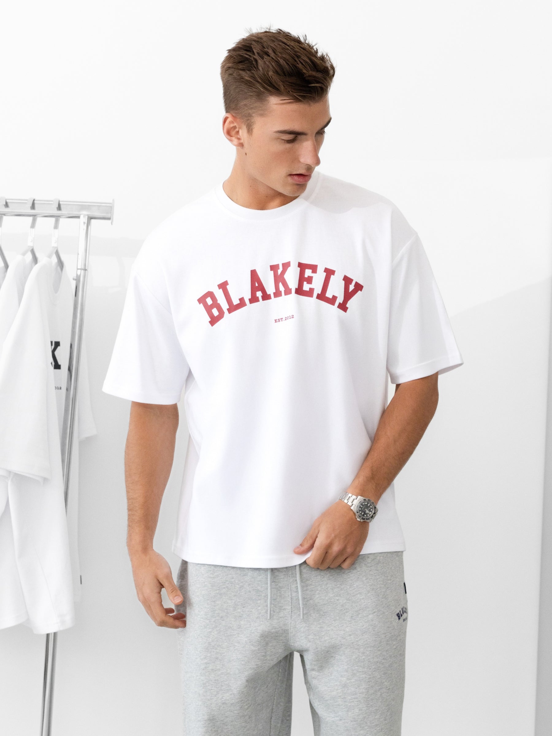 Buy Blakely Mens White & Red Varsity Unfitted T-Shirt | Free delivery ...