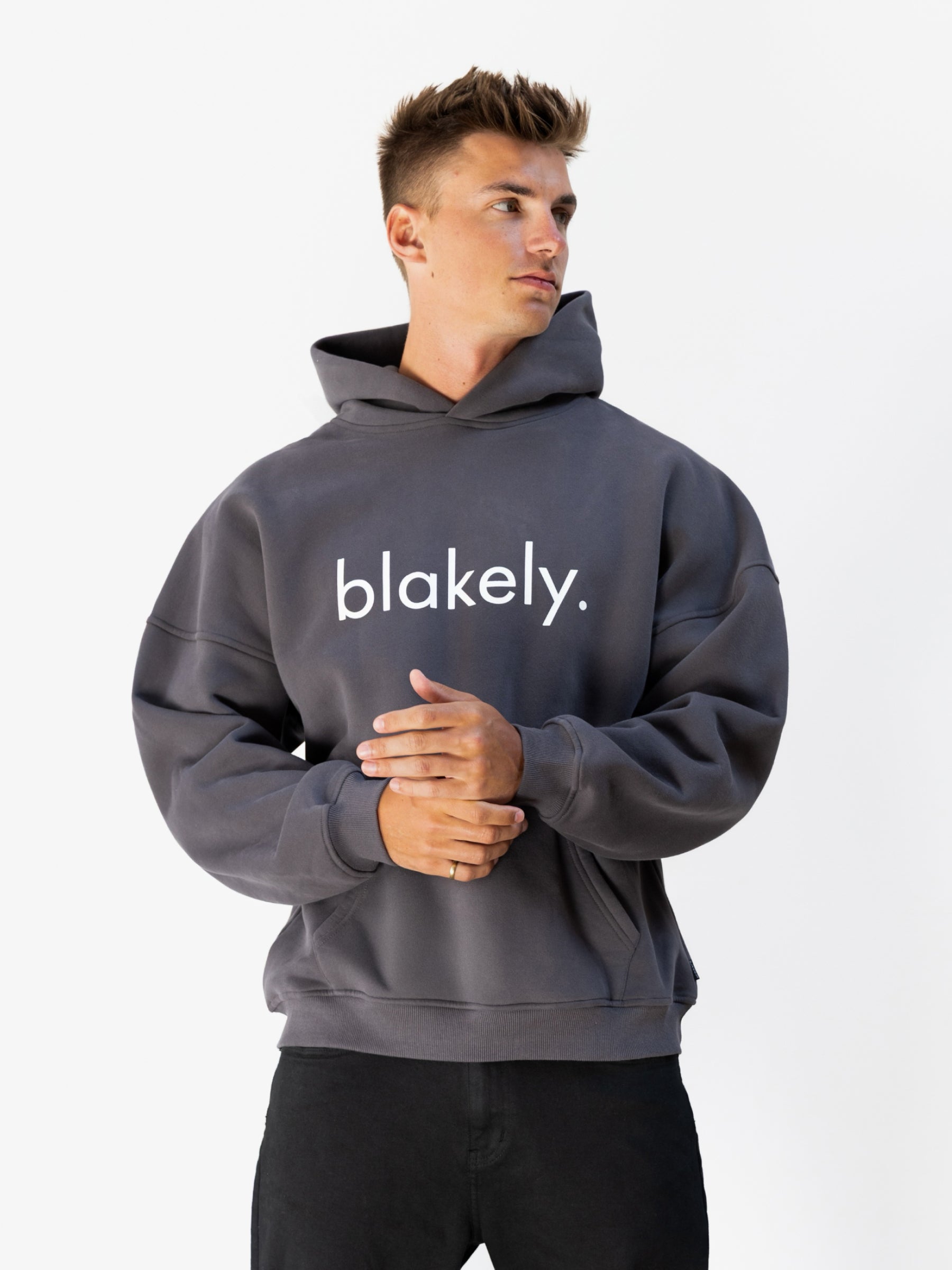 Buy Blakely Charcoal Logo Relaxed Hoodie | Free delivery on orders over ...