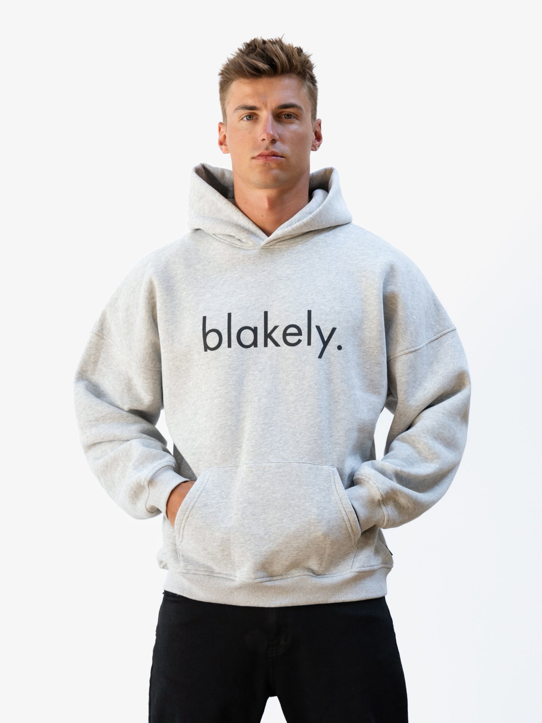 Buy Blakely Marl Grey Logo Relaxed Hoodie | Free delivery on orders ...