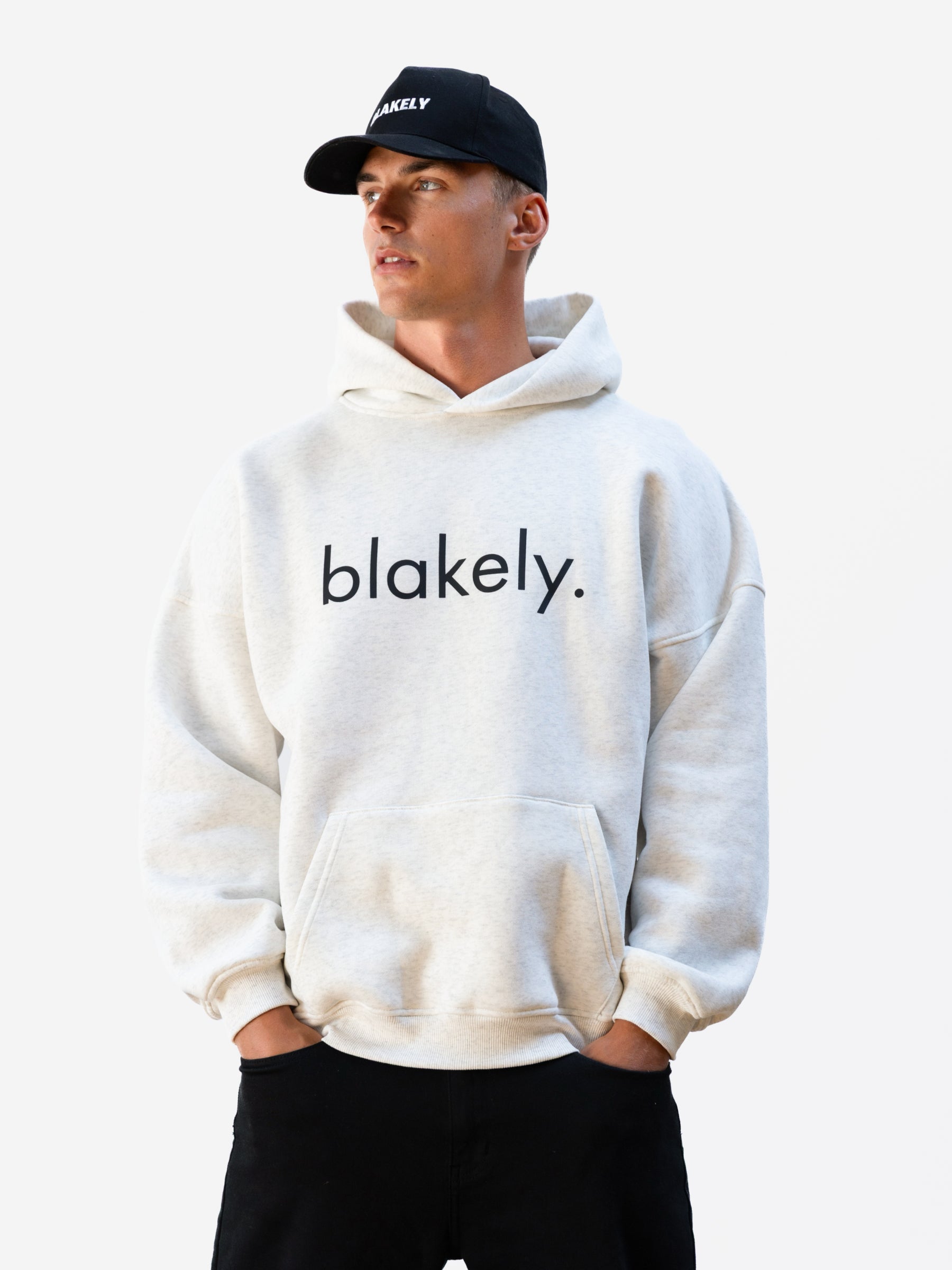 Buy Blakely Marl White Logo Relaxed Hoodie | Free delivery on orders ...