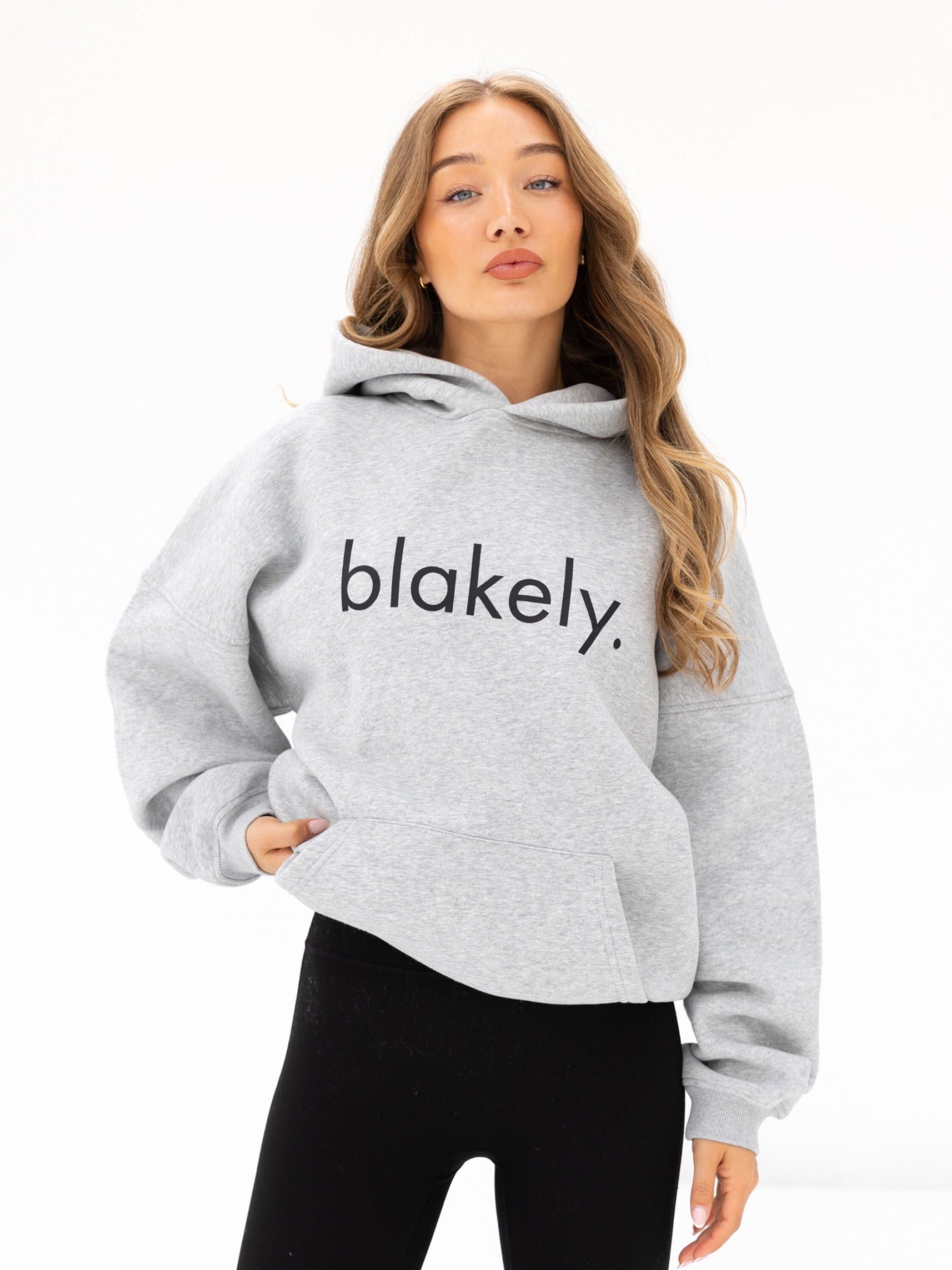 Buy Blakely Marl Grey Logo Oversized Hoodie | Free delivery on orders ...