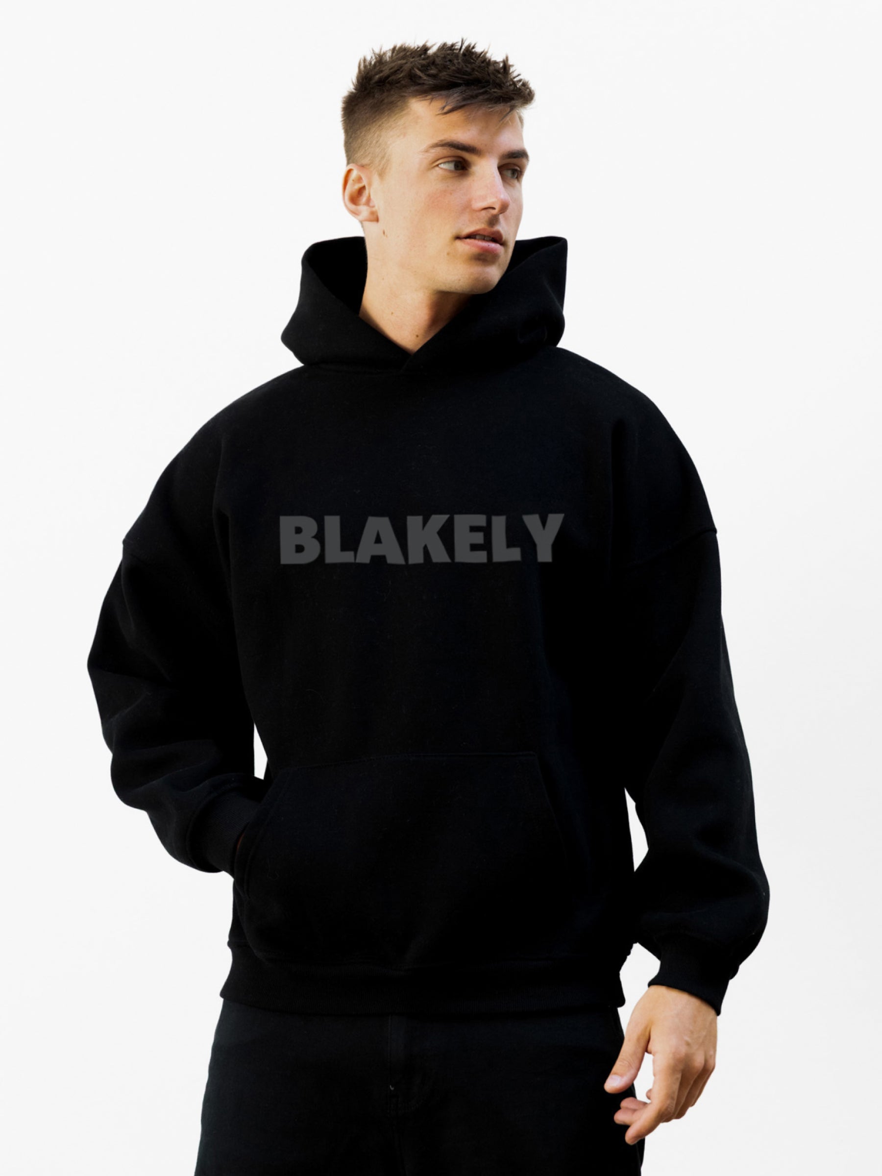 Buy Blakely Tonal Black Studio Relaxed Hoodie | Free delivery on orders ...