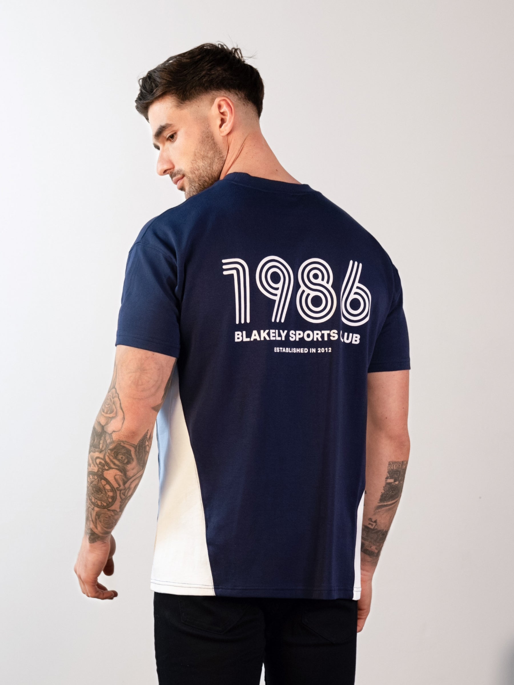 Buy Blakely True Navy Panel Relaxed T-Shirt | Free delivery on orders ...
