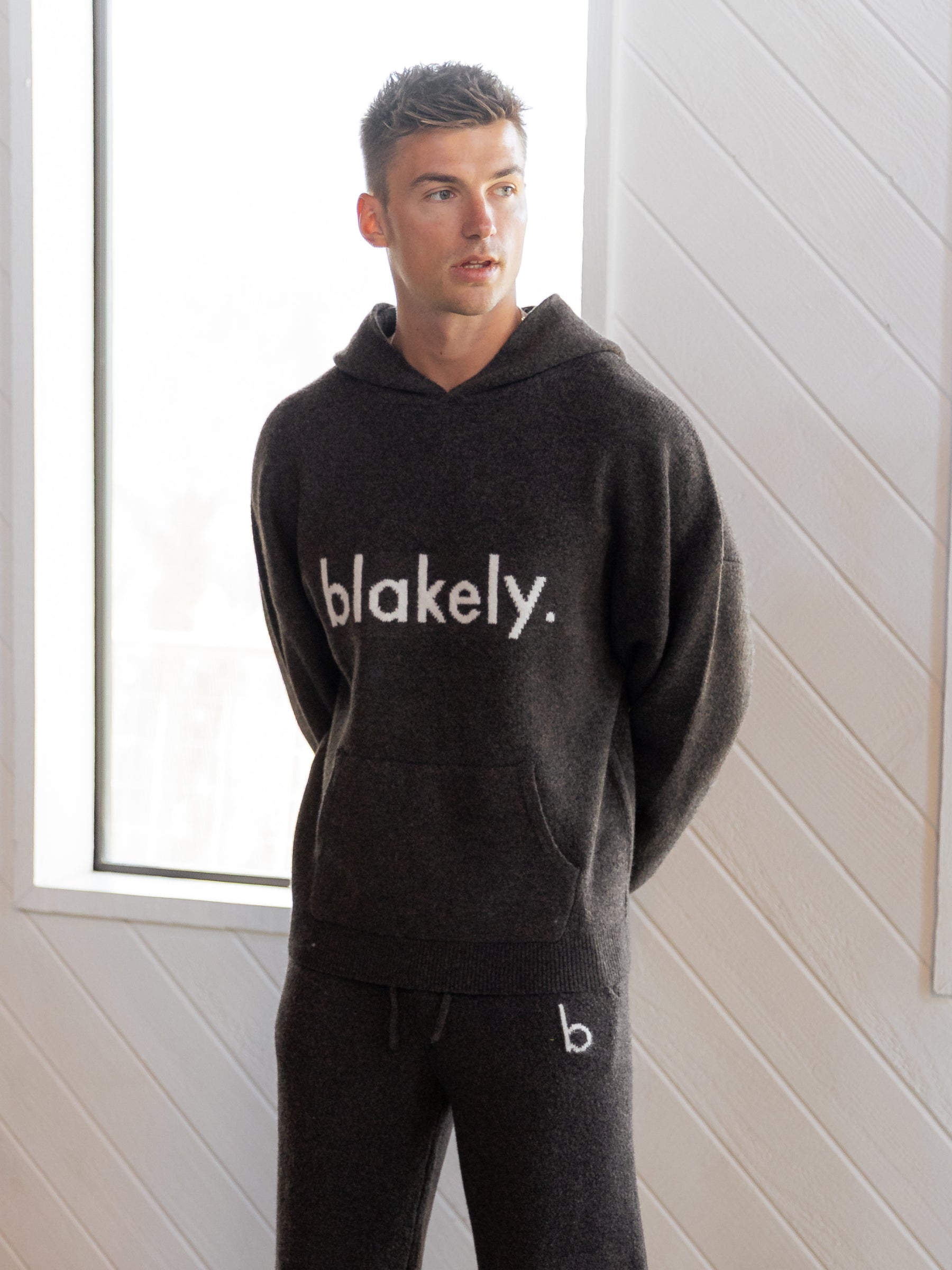 Buy Blakely Mens Dark Brown Alfie Relaxed Knitted Hoodie | Free ...