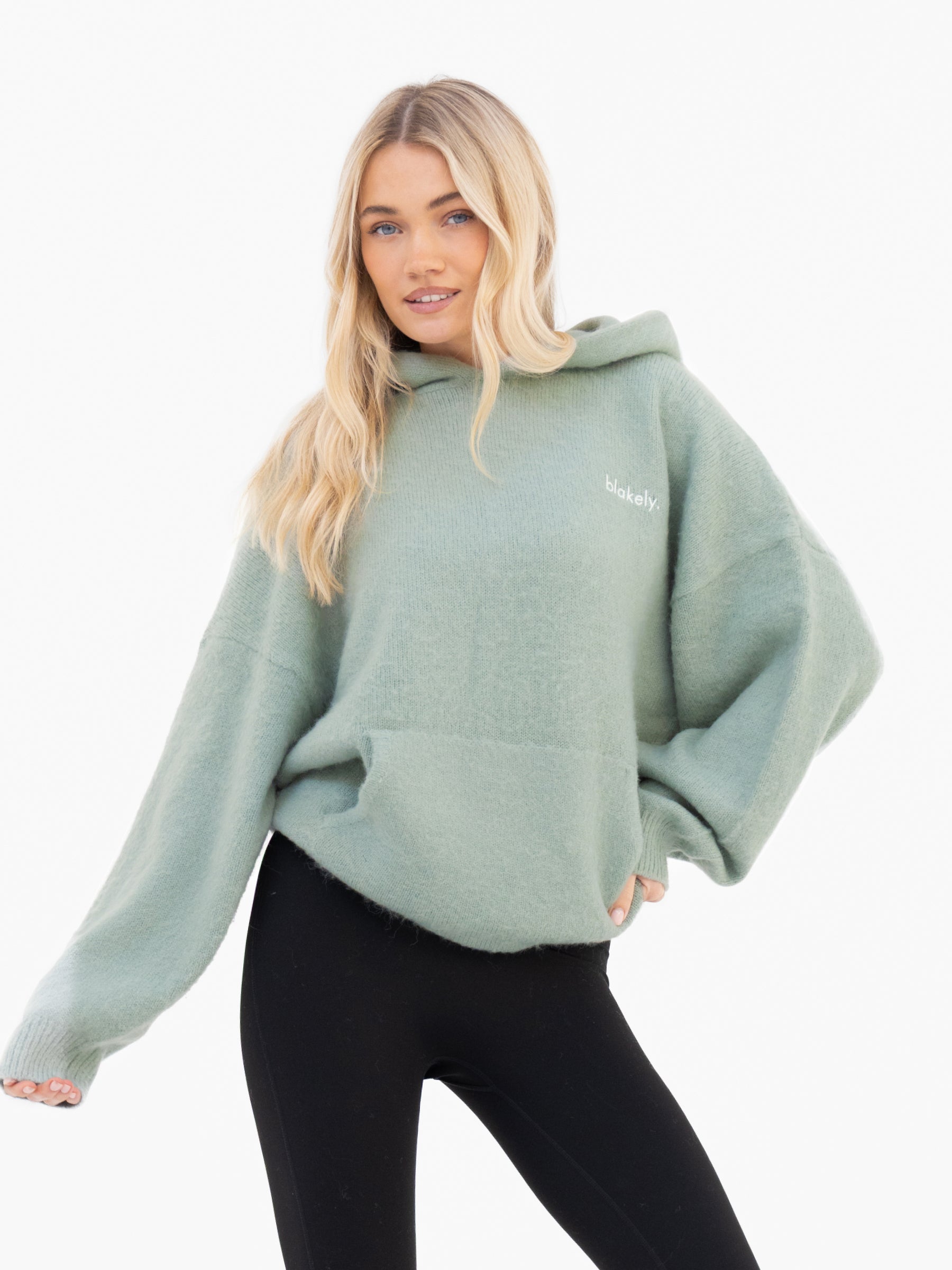 Buy Blakely Womens Soft Sage Marley Oversized Knitted Hoodie | Free ...