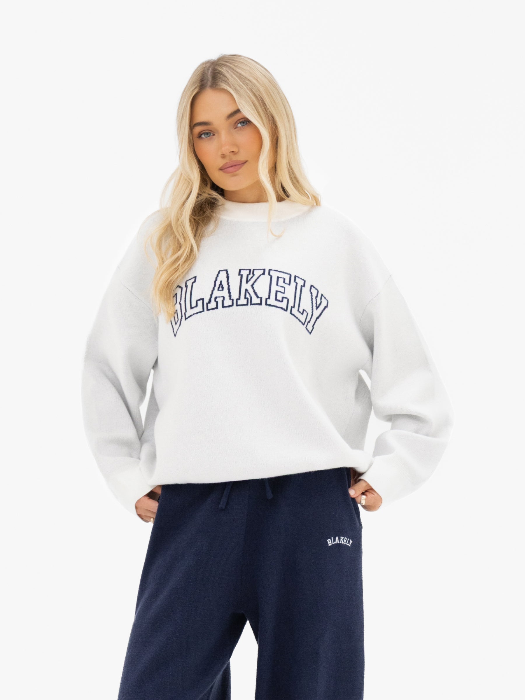 Buy Blakely Light Grey Varsity Oversized Knitted Jumper | Free delivery ...
