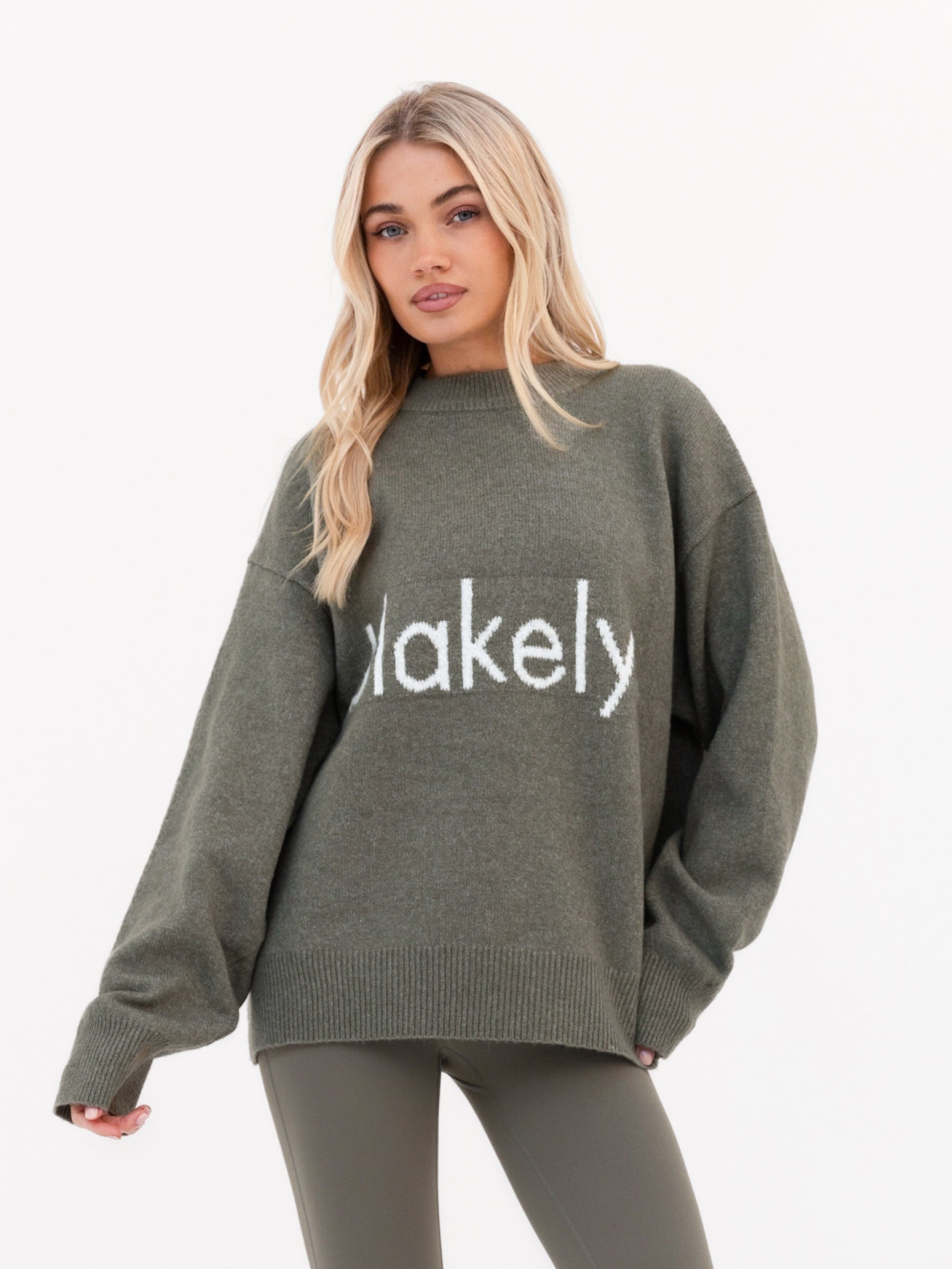 Buy Blakely Womens Safari Green Mabel Oversized Knitted Jumper | Free ...