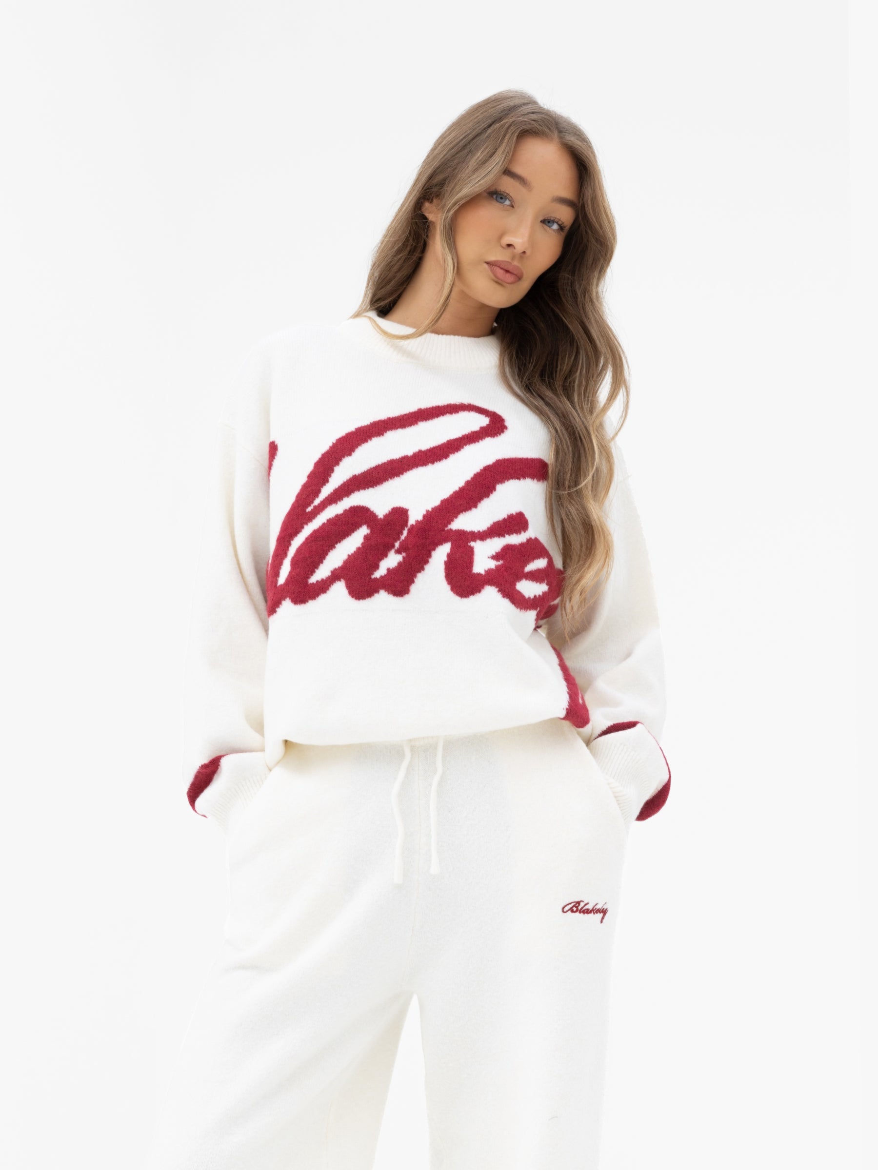 Blakely Damen-Strickpullover „Margot Script“ in Creme, Oversize-Schnitt ...