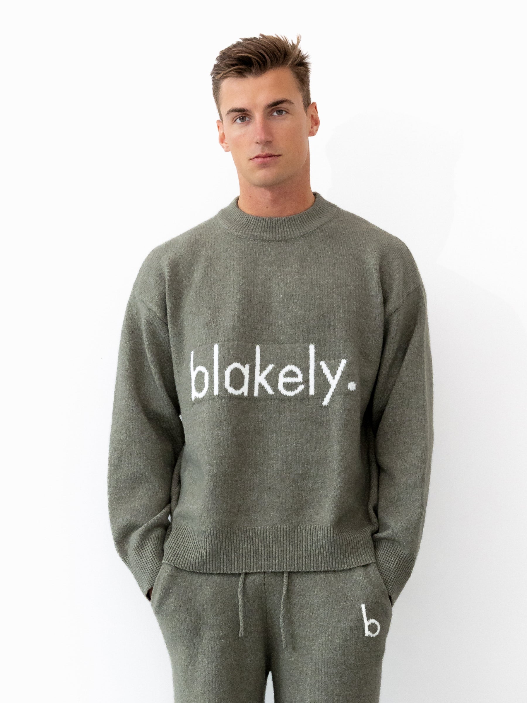 Buy Blakely Mens Safari Green Alfie Relaxed Knitted Jumper | Free ...