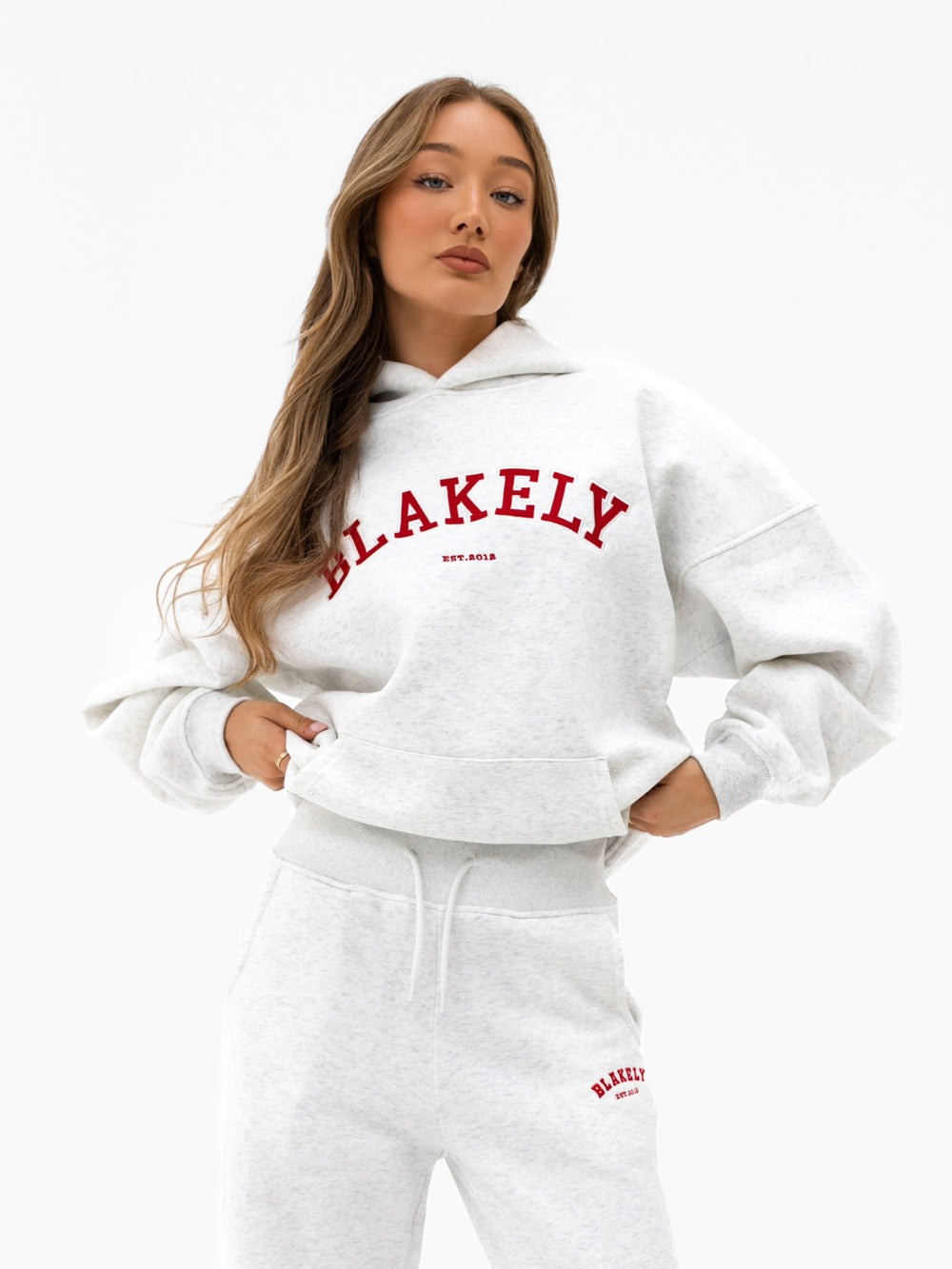Buy Blakely Marl White & Chilli Red Varsity Oversized Hoodie | Free ...